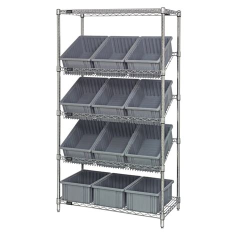 Quantum Wrs 5 92060 18x36x63 Slanted Wire Shelf Bin Organizer