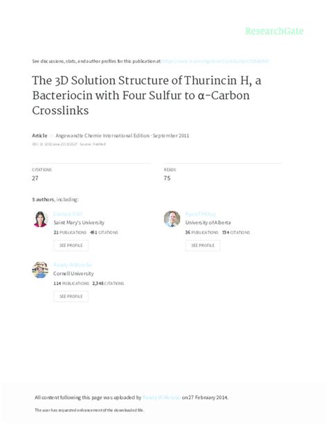 Pdf The 3d Solution Structure Of Thurincin H A Bacteriocin With Four Sulfur To α‐carbon