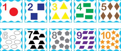 기하학적 모양이있는 1에서 10까지의 숫자가있는 카드 세트 아이들을위한 교육 수학 벡터 일러스트레이션 1에 대한 스톡 벡터 아트