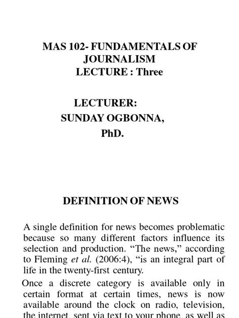 Mas 102 Fundamentals Of Journalism Lect Three Pdf News Newspapers