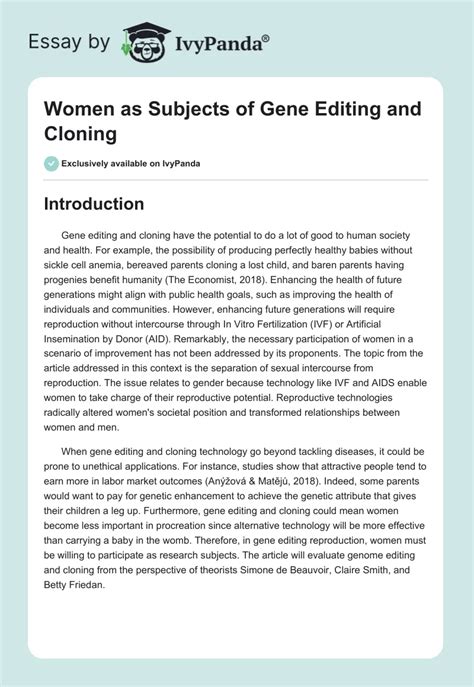 women as subjects of gene editing and cloning 1128 words essay example