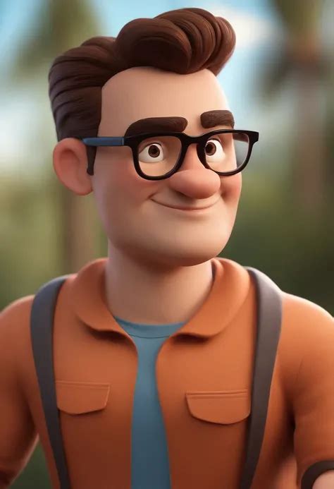 Cartoon Character Of A Man With Black Glasses And A Blue Shirt