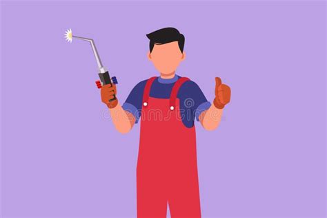 Character Flat Drawing Active Male Welder Holds Welding Tool With Thumb