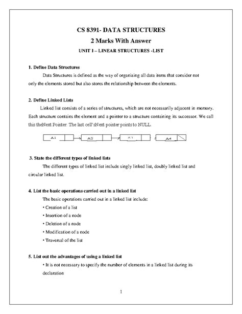 Data Structures 2marks Quesitons Cs 8391 Data Structures 2 Marks With Answer Unit I Linear