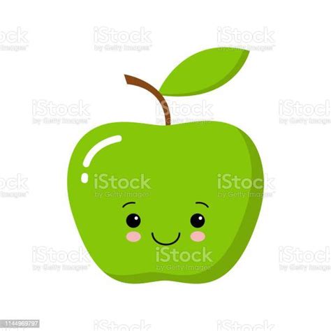 흰색 배경에 고립 된 잎과 귀여운 귀 엽 다 녹색 사과 벡터 일러스트입니다 0명에 대한 스톡 벡터 아트 및 기타 이미지 0명 과일 다이어트 Istock