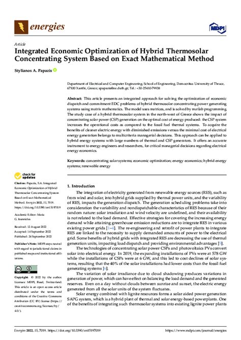 pdf integrated economic optimization of hybrid thermosolar concentrating system based on exact