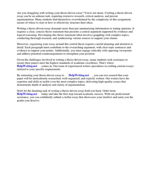 Thesis Driven Essay Definition Pdf Essays Thesis