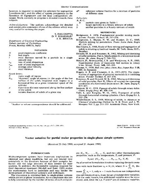 Pdf Vector Notation For Partial Molar Properties In Single Phase