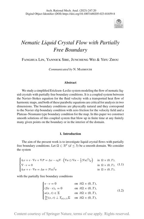 Nematic Liquid Crystal Flow With Partially Free Boundary Request Pdf
