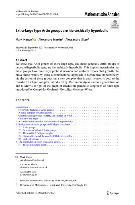 Pdf Extra Large Type Artin Groups Are Hierarchically Hyperbolic