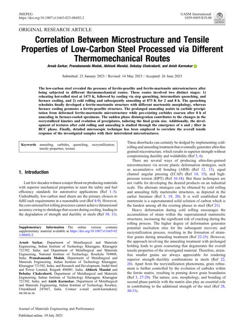 Pdf Correlation Between Microstructure And Tensile Properties Of Low