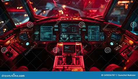 Futuristic Cockpit Of Spaceship Control System Room With Planets View