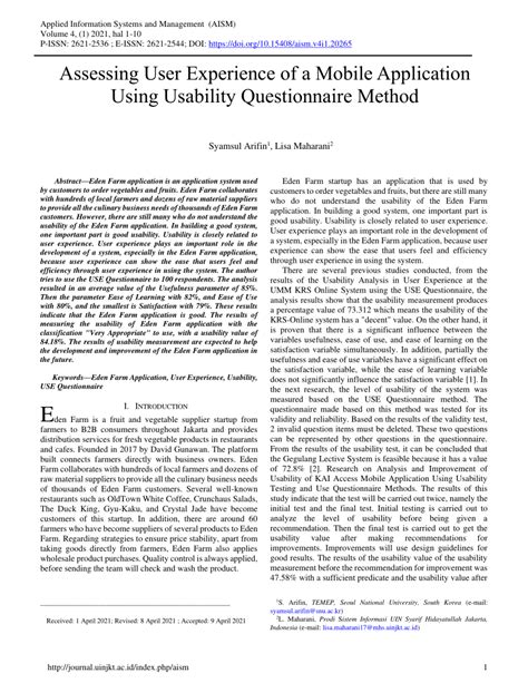 Pdf Assessing User Experience Of A Mobile Application Using Usability Questionnaire Method