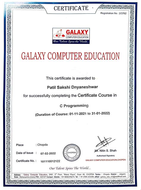 Sakshi Patil On Linkedin Cprogramming Certificate Galaxycomputereducation Programmingskills