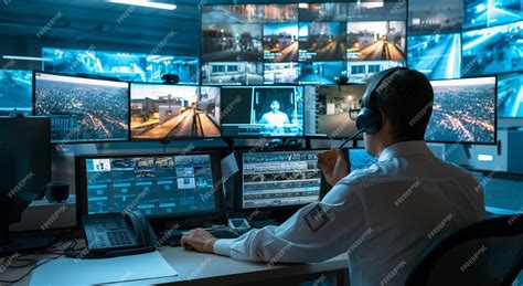 Premium Photo Man Monitoring Multiple Screens At Desk