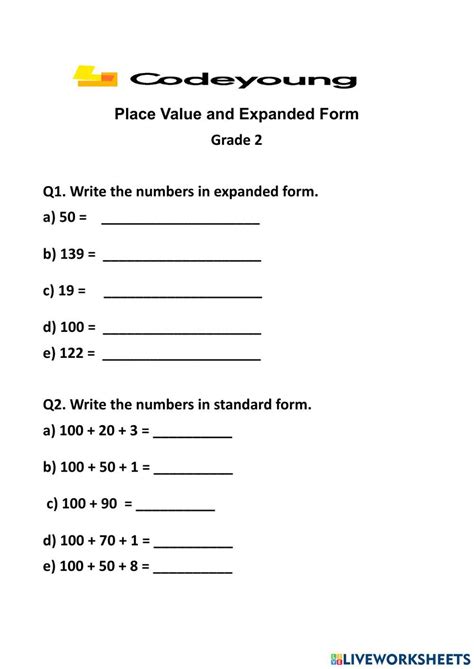Place Value And Expanded Form Live Worksheets Worksheets Library