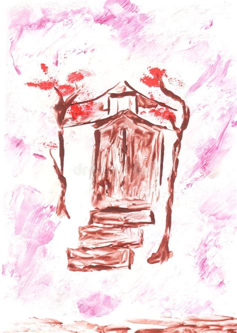 Door Exterior Steps Porch Encaustic Art Decoration Sketch