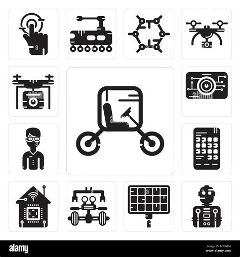 Set Of 13 Simple Editable Icons Such As Vehicle Robot Solar Panel Smart Home Smartphone