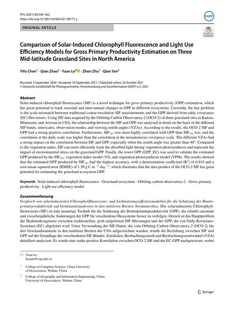 Pdf Comparison Of Solar Induced Chlorophyll Fluorescence And Light