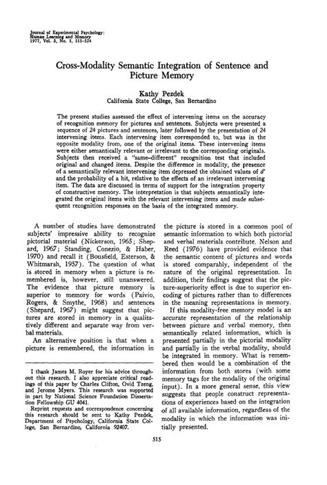 Cross Modality Semantic Integration Of Sentence And Picture Memory
