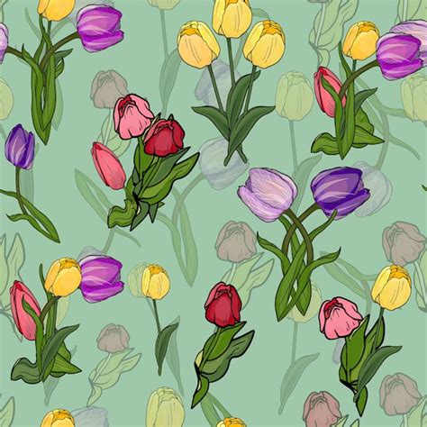 Premium Vector Seamless Pattern Of Colorful Tulips Drawn Highly