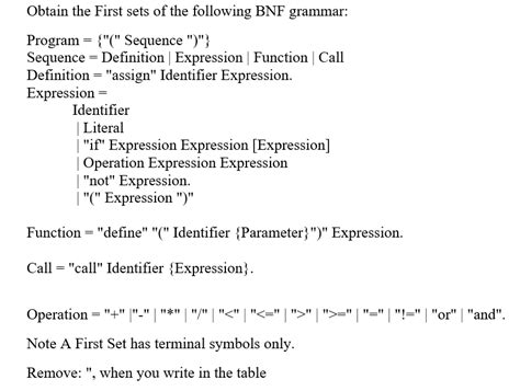 Solved Obtain The First Sets Of The Following BNF Grammar Chegg