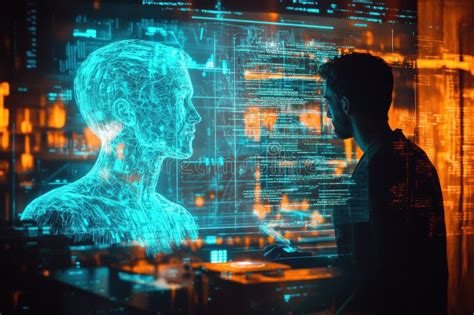 collaboration between human and ai in a futuristic workspace for