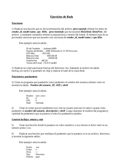 Ejercicios De Programación En Bash Pdf Interfaz De Línea De Comando