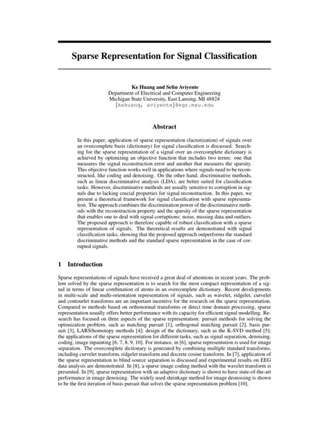 Pdf Sparse Representation For Signal Classification