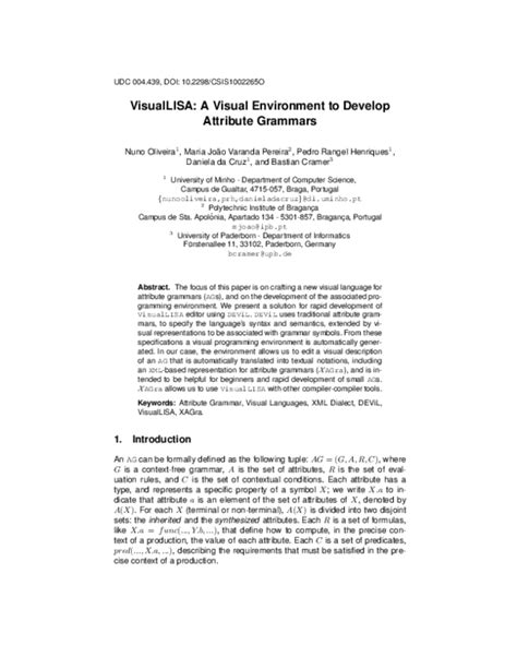 Pdf Visuallisa A Visual Environment To Develop Attribute Grammars