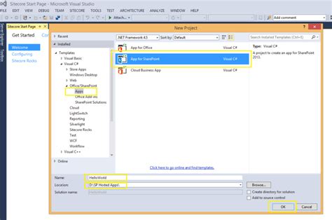 how to create hello world sharepoint hosted add ins