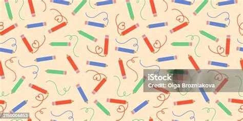 무늬 연필 색칠과 선화 선 하트 모양 연필로 그린 지그재그 문방구 벡터 일러스트 레이 션 완벽 한 배경입니다 개체 그룹에 대한 스톡 벡터 아트 및 기타 이미지 Istock