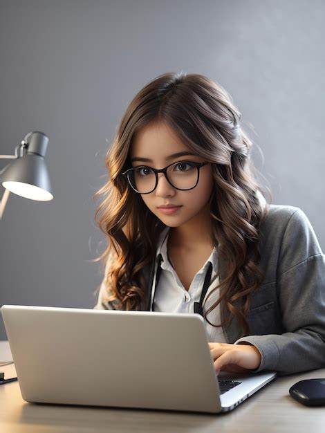Premium Photo A Cute Girl Using Laptop On Room