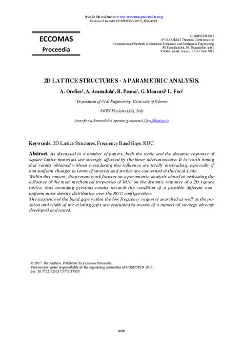 Pdf 2d Lattice Structures A Parametric Analysis Ada Amendola