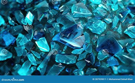 Shuttered Cyan Colored Broken Glass Abstract Background Ai Generative Stock Image