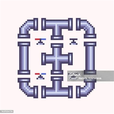튜브 및 파이프 배관 픽셀 아트 세트 가스 또는 수도 파이프 라인 증기 압력 카운터 수도꼭지 는 수집을 전환합니다 관 튜브에