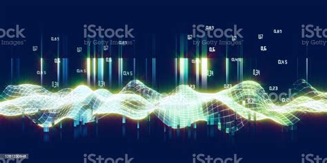 big data abstract infographics with wavy glow grid algorithm data with