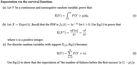 Solved Expectation Via The Survival Functiona ﻿let Y ﻿be