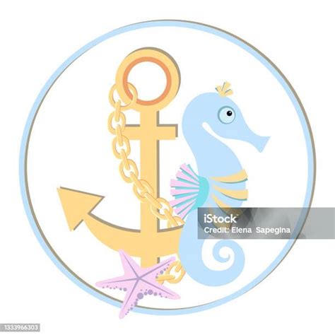 귀여운 추상 수중 구성 체인과 푸른 바다 말과 불가사리와 선박 앵커 파스텔 색상 바다 컬렉션 만화 스타일 0명에 대한 스톡 벡터 아트 및 기타 이미지 Istock