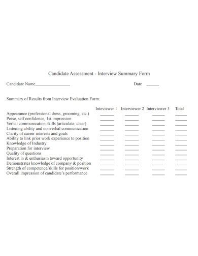 Candidate Interview Summary Examples To Download