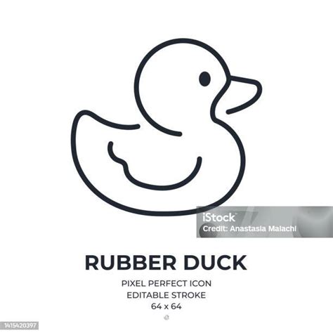 흰색 배경 플랫 벡터 일러스트레이션에 격리된 고무 오리 편집 가능한 획 윤곽선 아이콘입니다 픽셀 완벽한 64 X 64 고무 오리에 대한 스톡 벡터 아트 및 기타 이미지