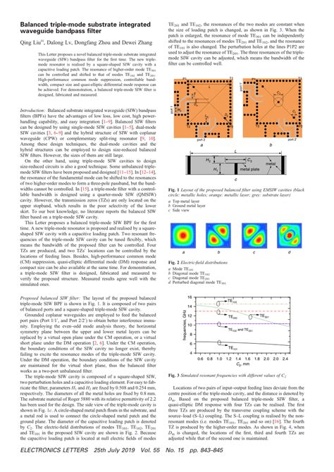 Balanced Triple Mode Substrate Integrated Waveguide Bandpass Filter