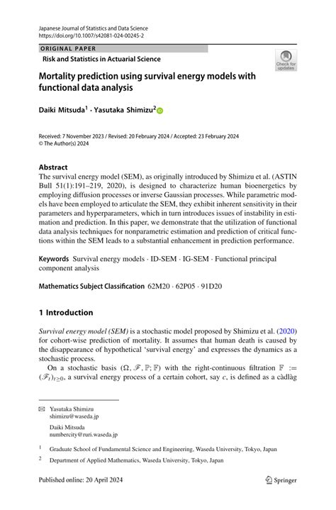 Pdf Mortality Prediction Using Survival Energy Models With Functional