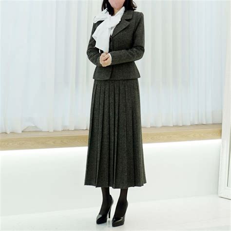 겨울 울 헤링본 여성 정장 세트 싱글 자켓 스커트 투피스 셋업수트 오피스룩 유니폼 스타일라떼