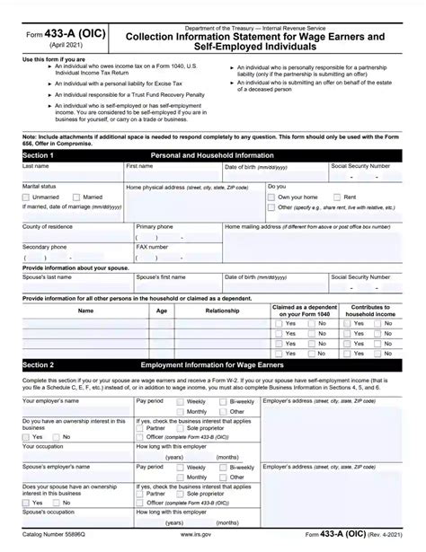 Form 433 F Printable Printable Forms Free Online