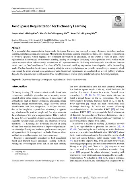 Joint Sparse Regularization For Dictionary Learning Request Pdf