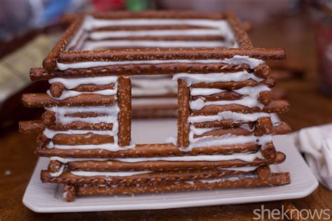 How To Make An Edible Snow Covered Pretzel Log Cabin