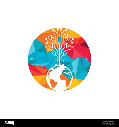 World Tech Vector Logo Design Template Globe And Tech Tree Icon Design