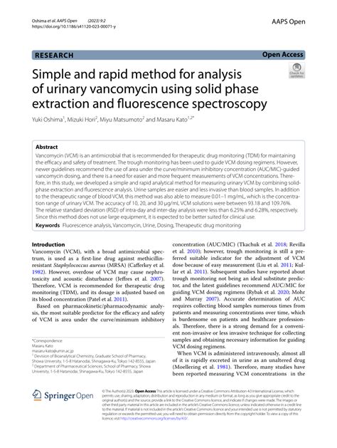 Pdf Simple And Rapid Method For Analysis Of Urinary Vancomycin Using Solid Phase Extraction