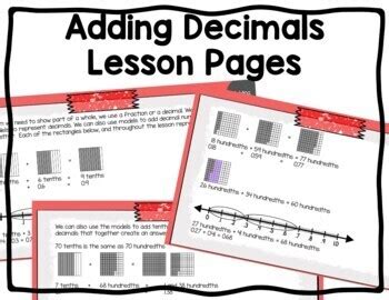Add Decimals Using Models Digital Printable Lesson Practice 5NBT7 Activity